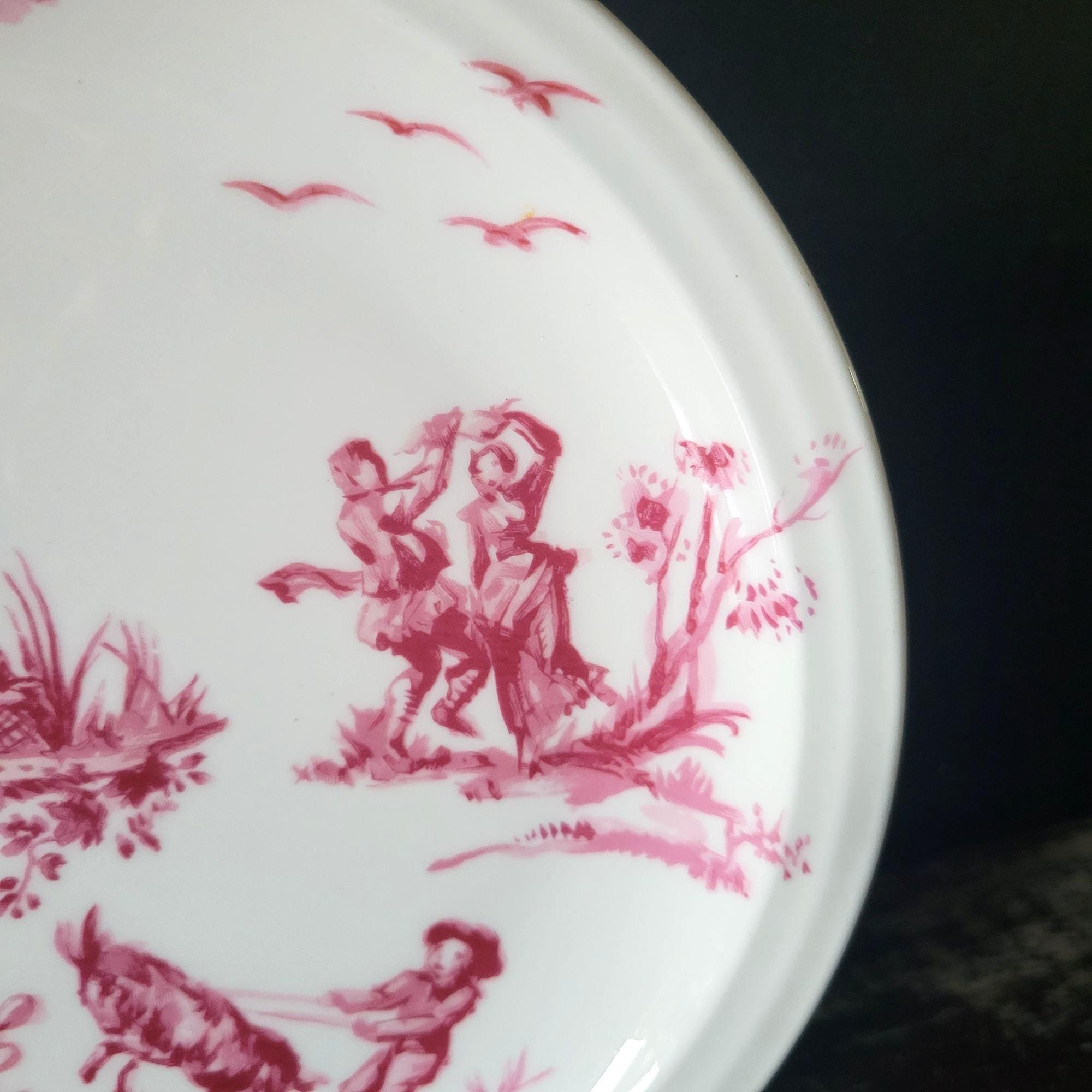 Antique French Aluminite Frugier Pink Toile Decorative Porcelain Plate ...