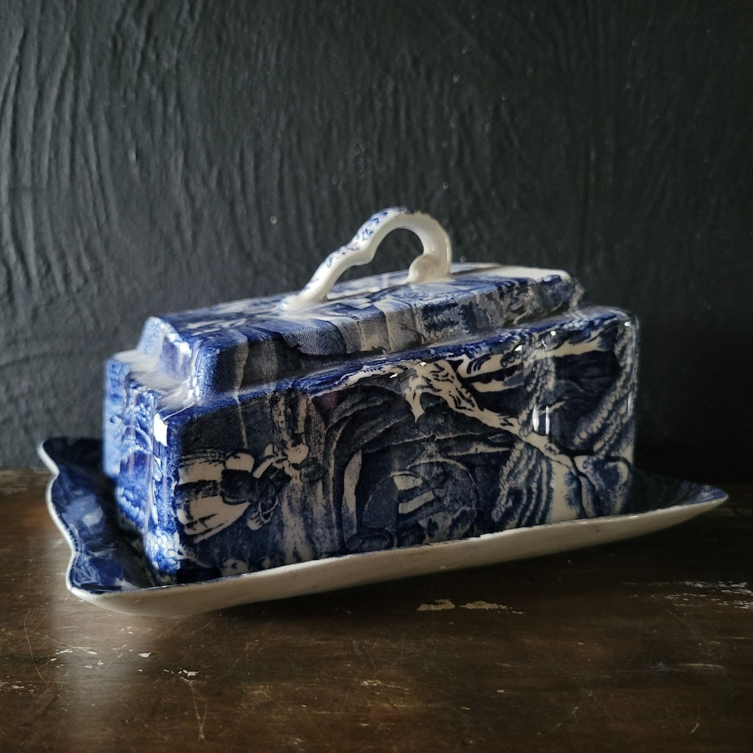 Vtg Old Foley James Kent Cheese Keeper, Blue and White Transferware ...