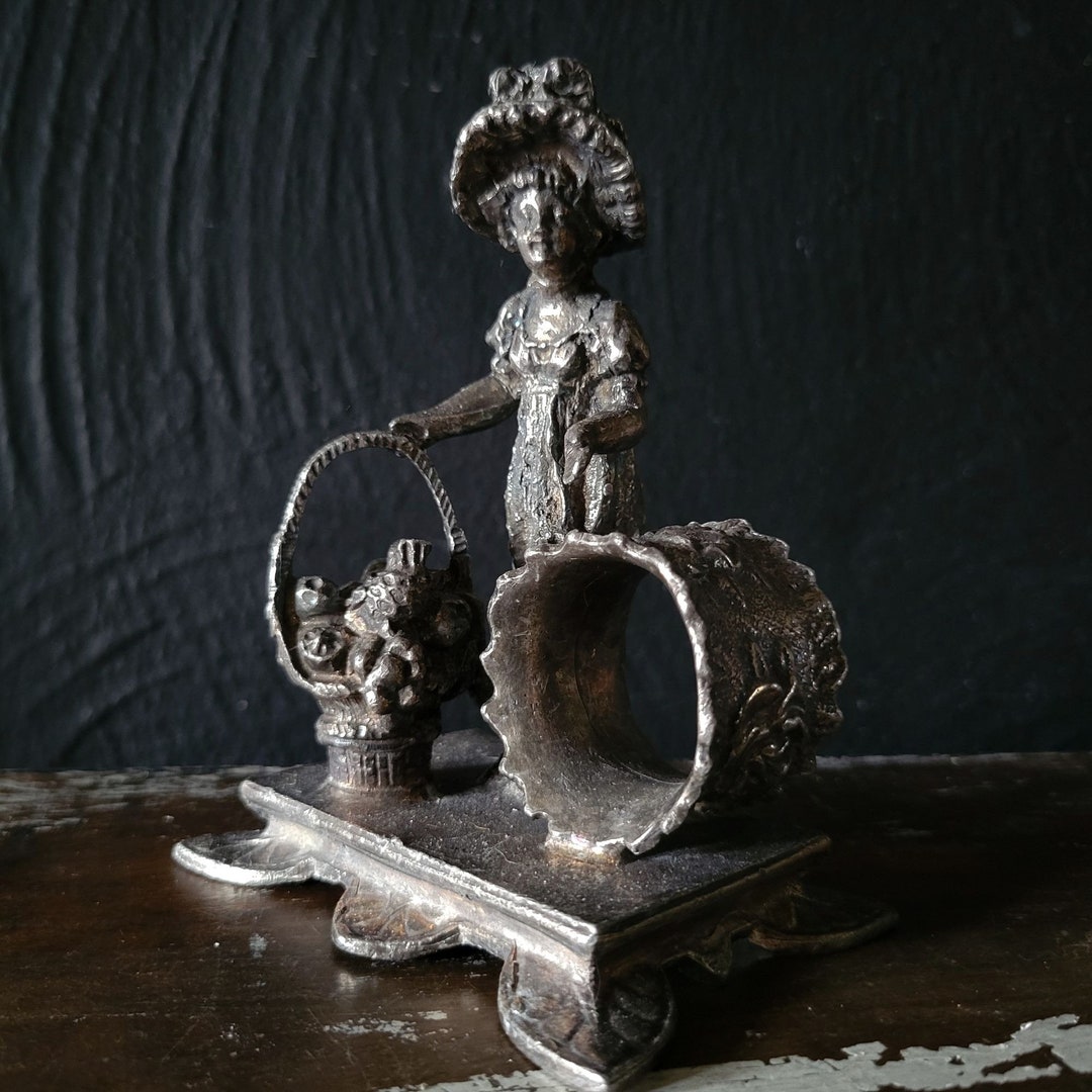 Antique Quadruple Plate James W. Tufts Figural Napkin Ring Large Girl W ...