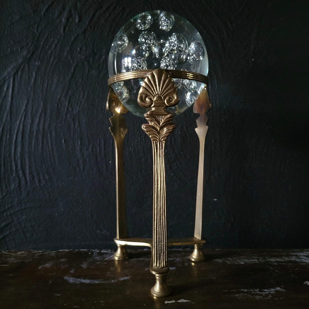 Vtg Brass Orb Stand, Display Stand, Crystal Ball Holder, Vase Stand, 7. ...