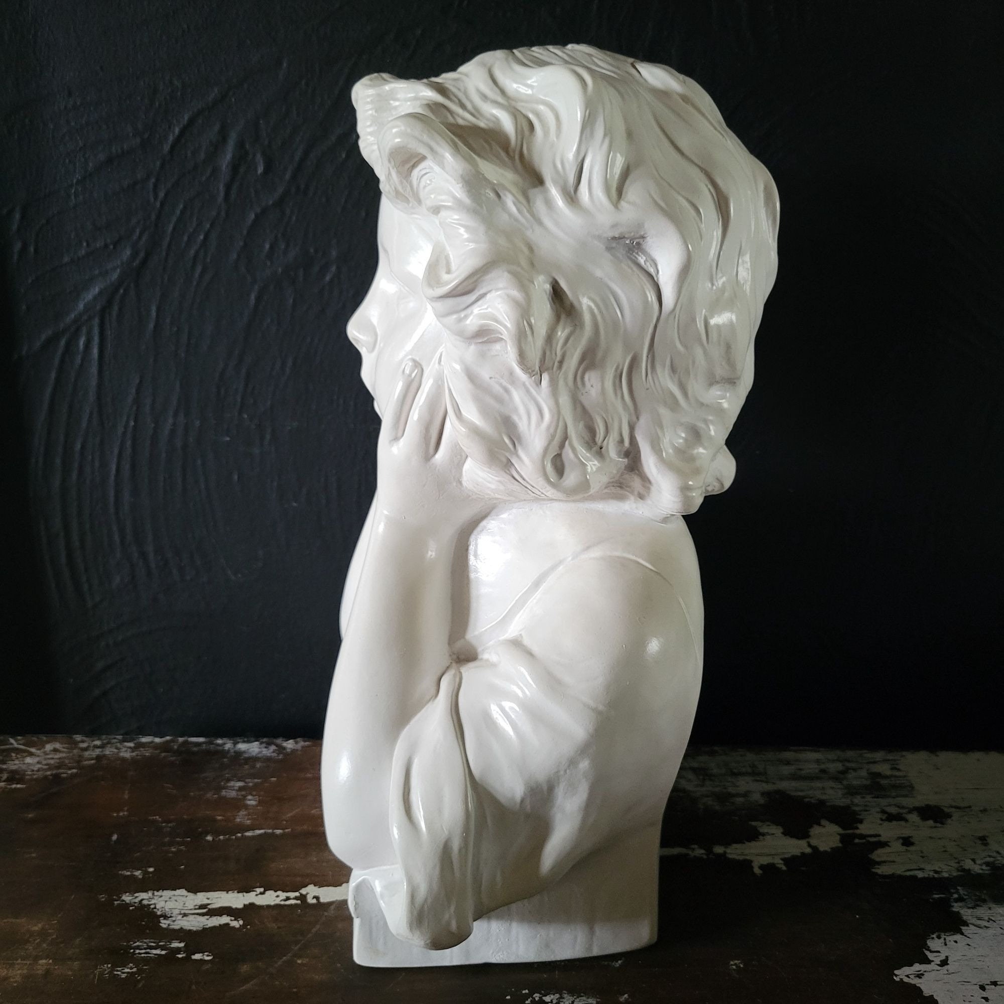 Vintage Plaster Bust of Child With Hands on Face, Vintage Female Bust ...