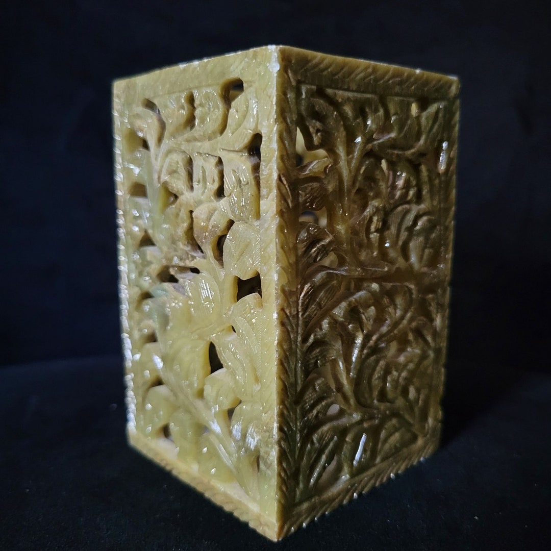 Vintage Carved Green Soapstone Pencil Holder - Etsy