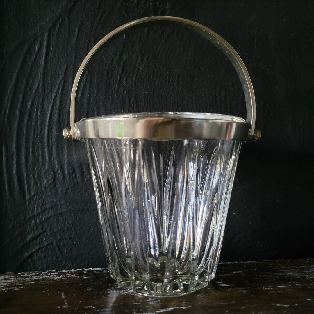 Vintage Petite Glass Ice Bucket, Small Glass and Metal Ice Bucket - Etsy