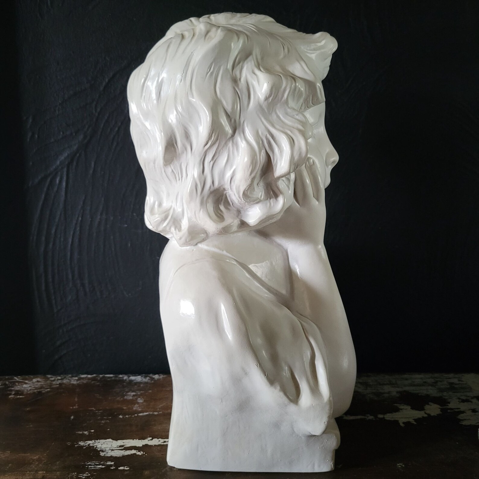 Vintage Plaster Bust of Child With Hands on Face, Vintage Female Bust ...