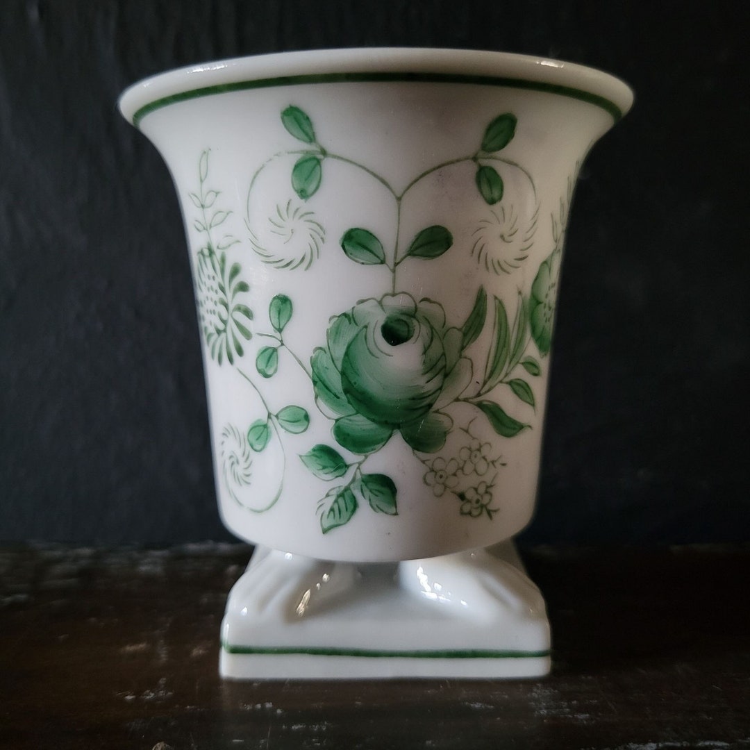 Small Vintage Urn Style Vase With Lion's Paw Feet and Green Flowers ...