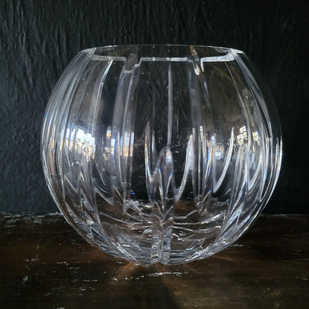 Small Vintage Crystal Rose Bowl, Round Flower Vase / Votive Holder ...