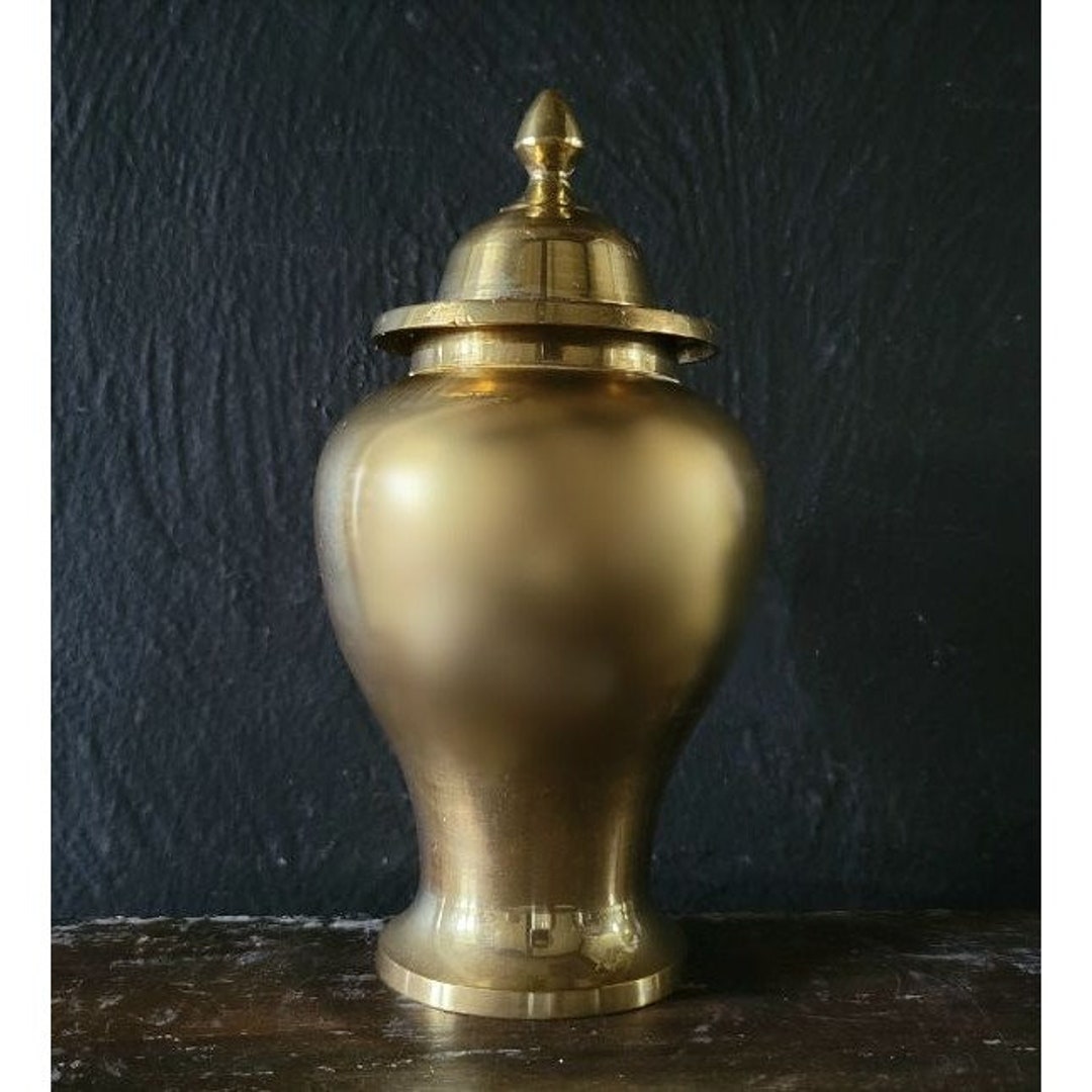 Small Vintage Brass Ginger Jar, Brass Urn, Brass Chinoiserie ...