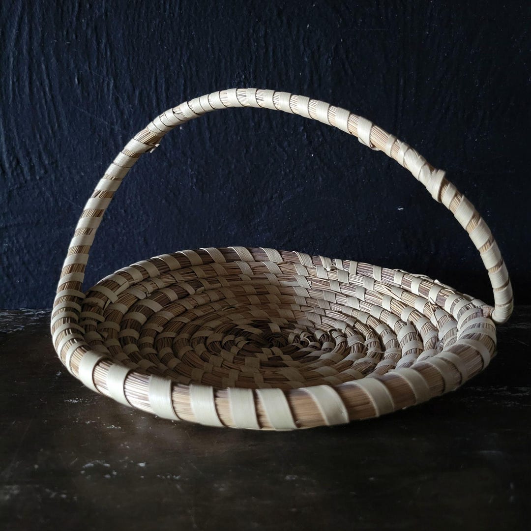 Vintage Charleston Gullah Sweetgrass Basket Pine Needle Twisted Handle ...