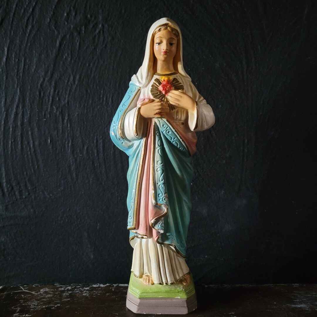 Vtg Columbia Chalkware Statuary CS 112 Virgin Mary Sacred Heart Madonna ...