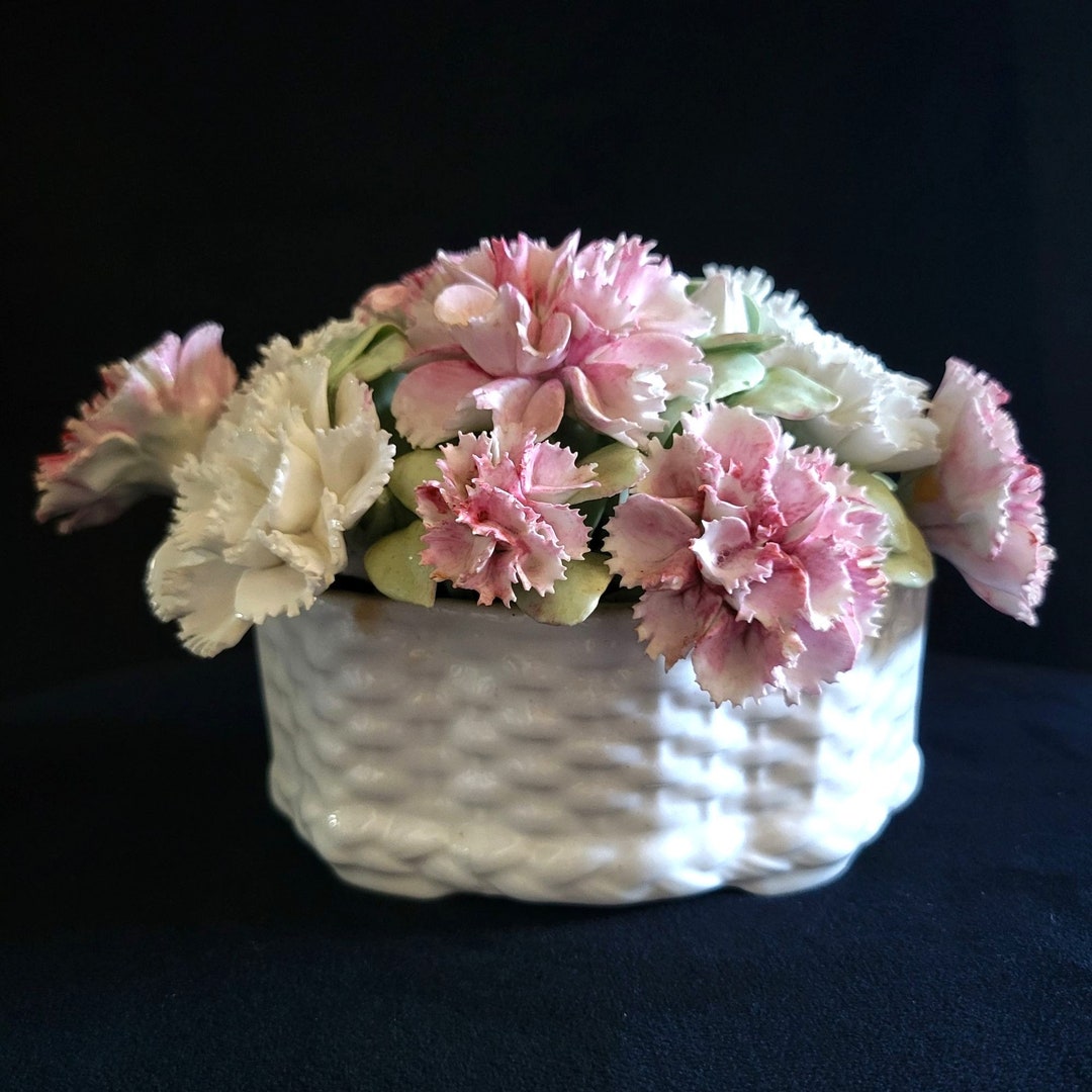 Vintage Golden Crown E&R Fine Bone China Carnations in Basket England - LARGE - Etsy