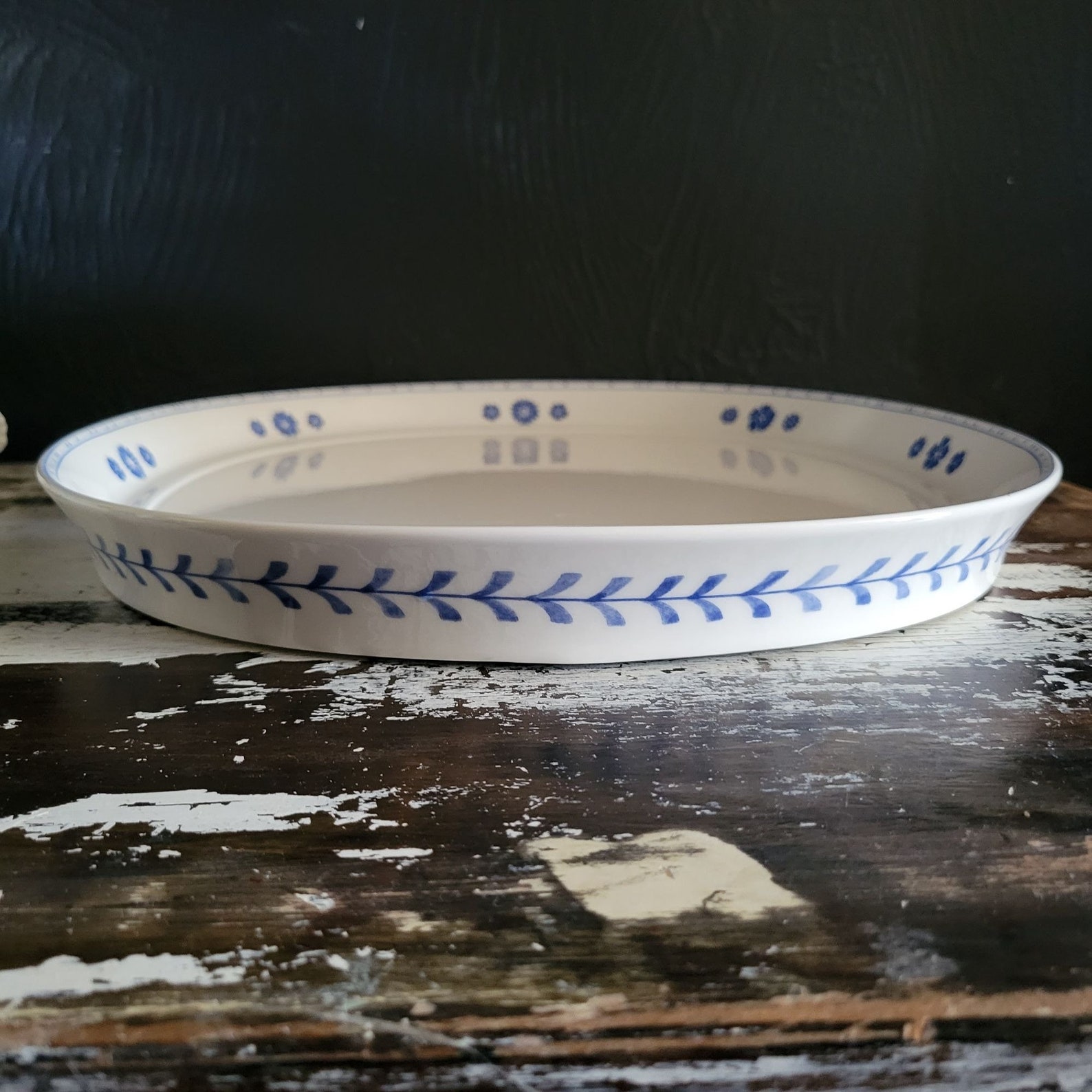 Large Vintage Villeroy & Boch Farmhouse Touch Oval Platter, Blue and ...