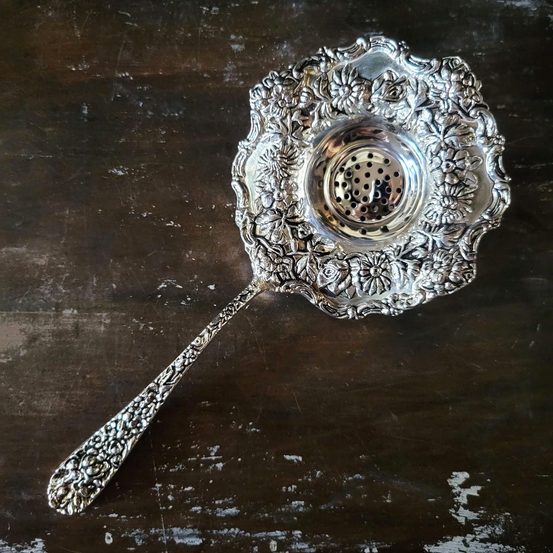 Vintage Godinger Silverplate Floral Tea Strainer With Handle - Etsy