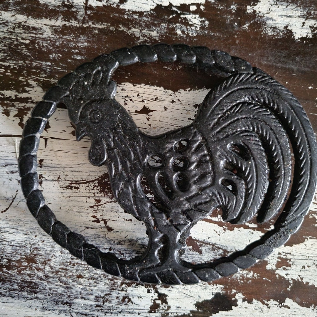Small Vintage Cast Metal Rooster Trivet, Farmhouse Kitchen, Cottagecore ...