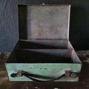 Antique Metal Lunch Box 1920'S Sectioned Box W/leather Handle ...