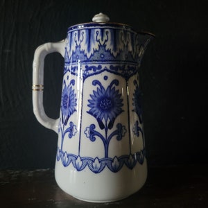 Small Antique Burley & Co Coffee Pot, Blue and White China Coffee Pot ...