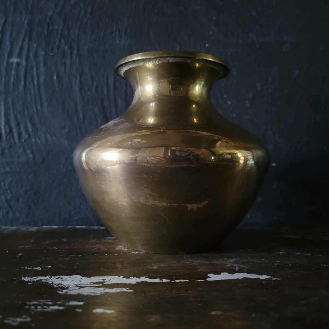 Vintage Small Brass Vase, Brass Squat Vase, Boho Decor - Etsy