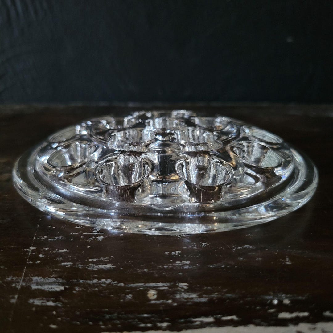 Vintage Clear Glass Flower Frog With 16 Holes, Flower Arrangement ...