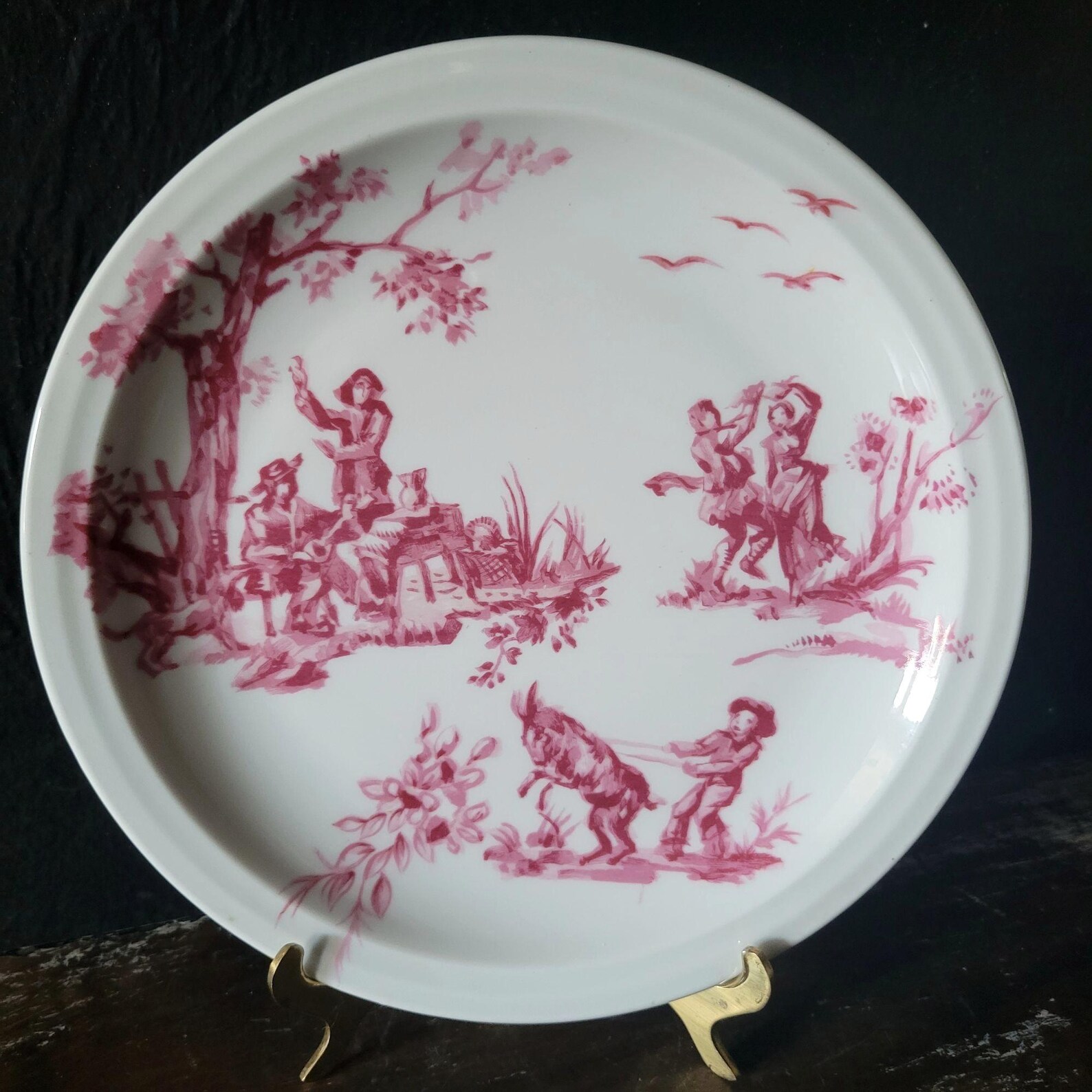 Antique French Aluminite Frugier Pink Toile Decorative Porcelain Plate ...