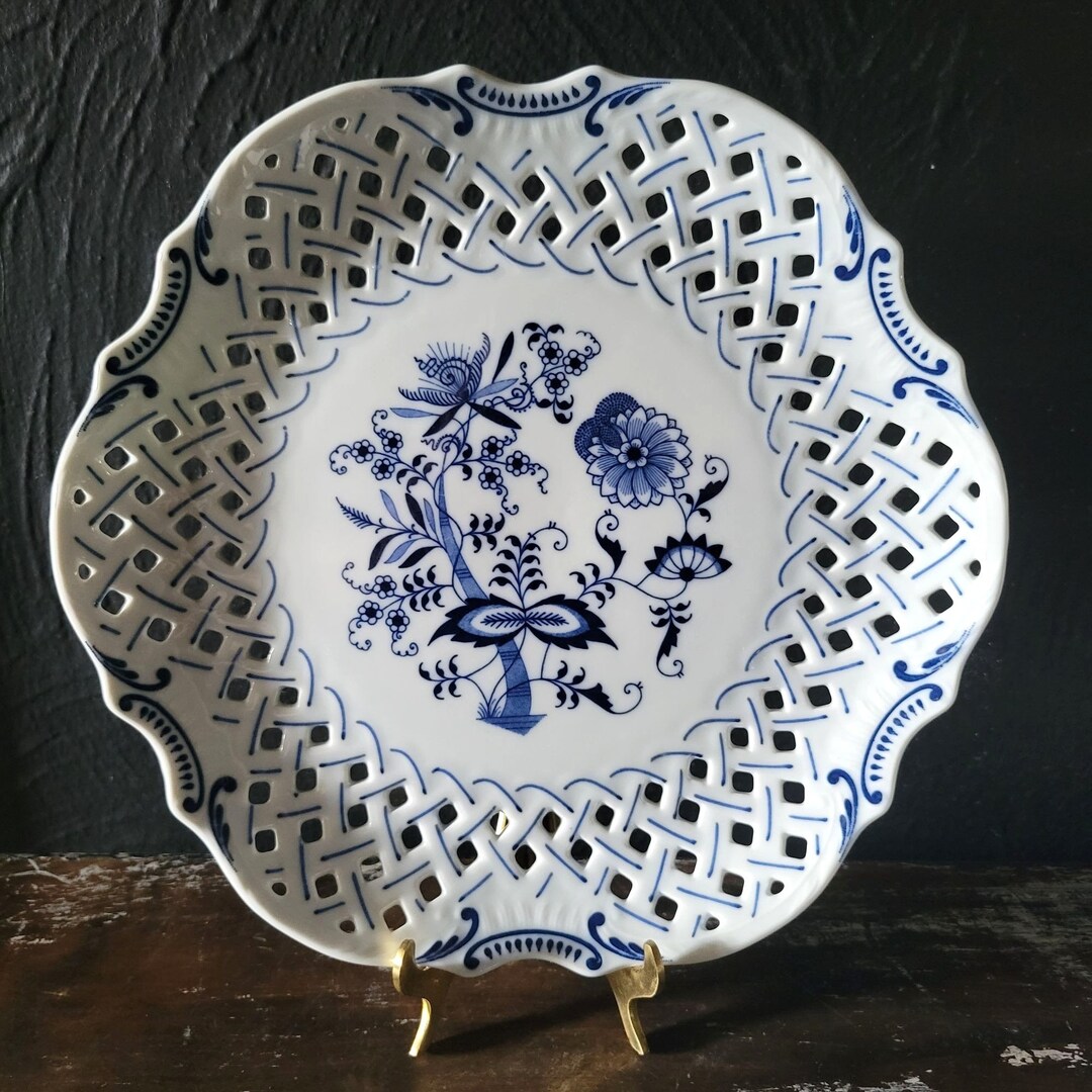 Vintage Blue Danube Reticulated Plate, Pierced Porcelain Blue Onion ...