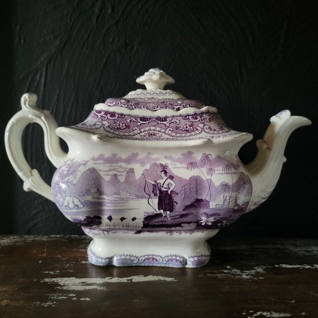 Antique Staffordshire Lavender Transferware Teapot "indian Chief" C ...