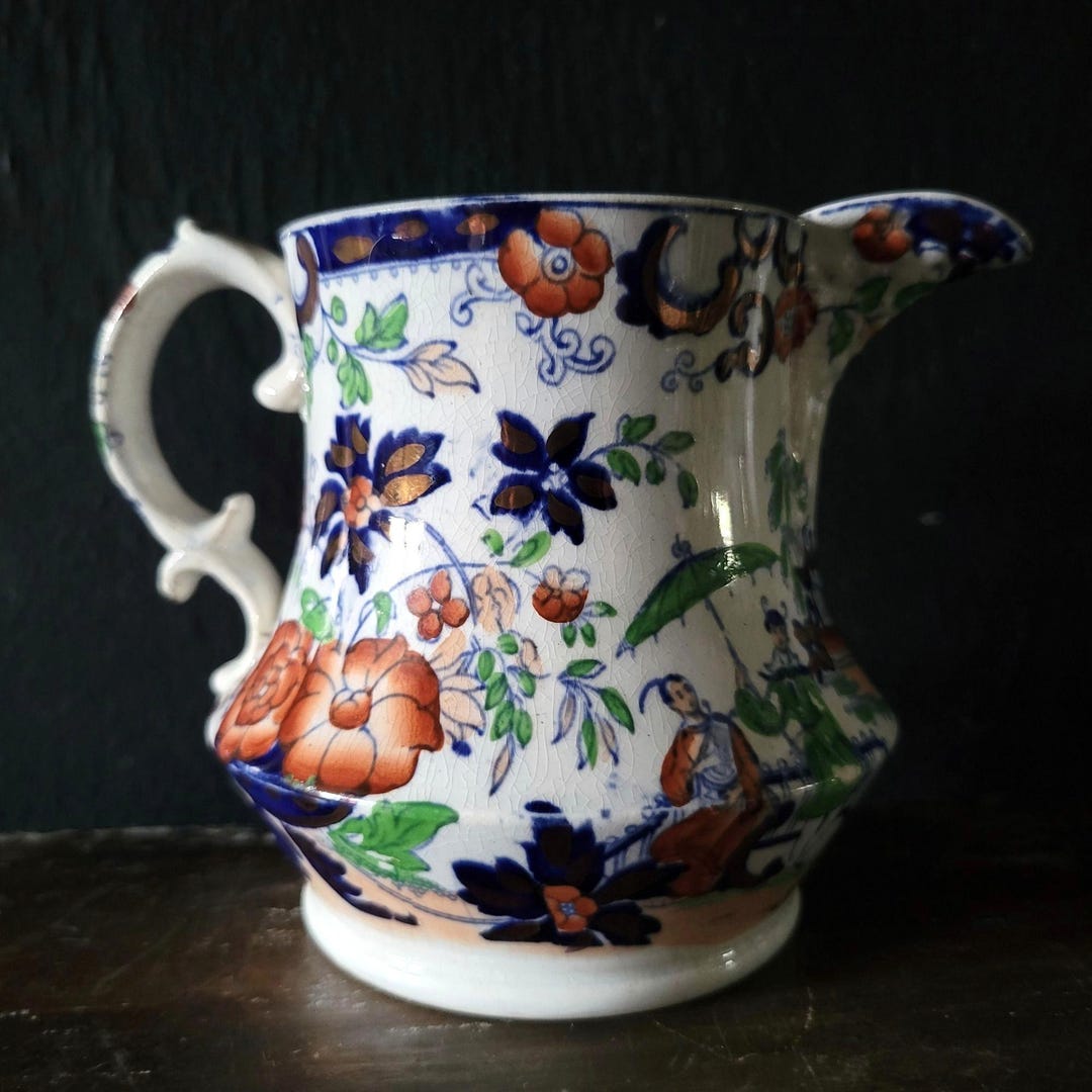 Small Antique Georgian Chinoiserie Transferware Jug, Floral and Chinese ...