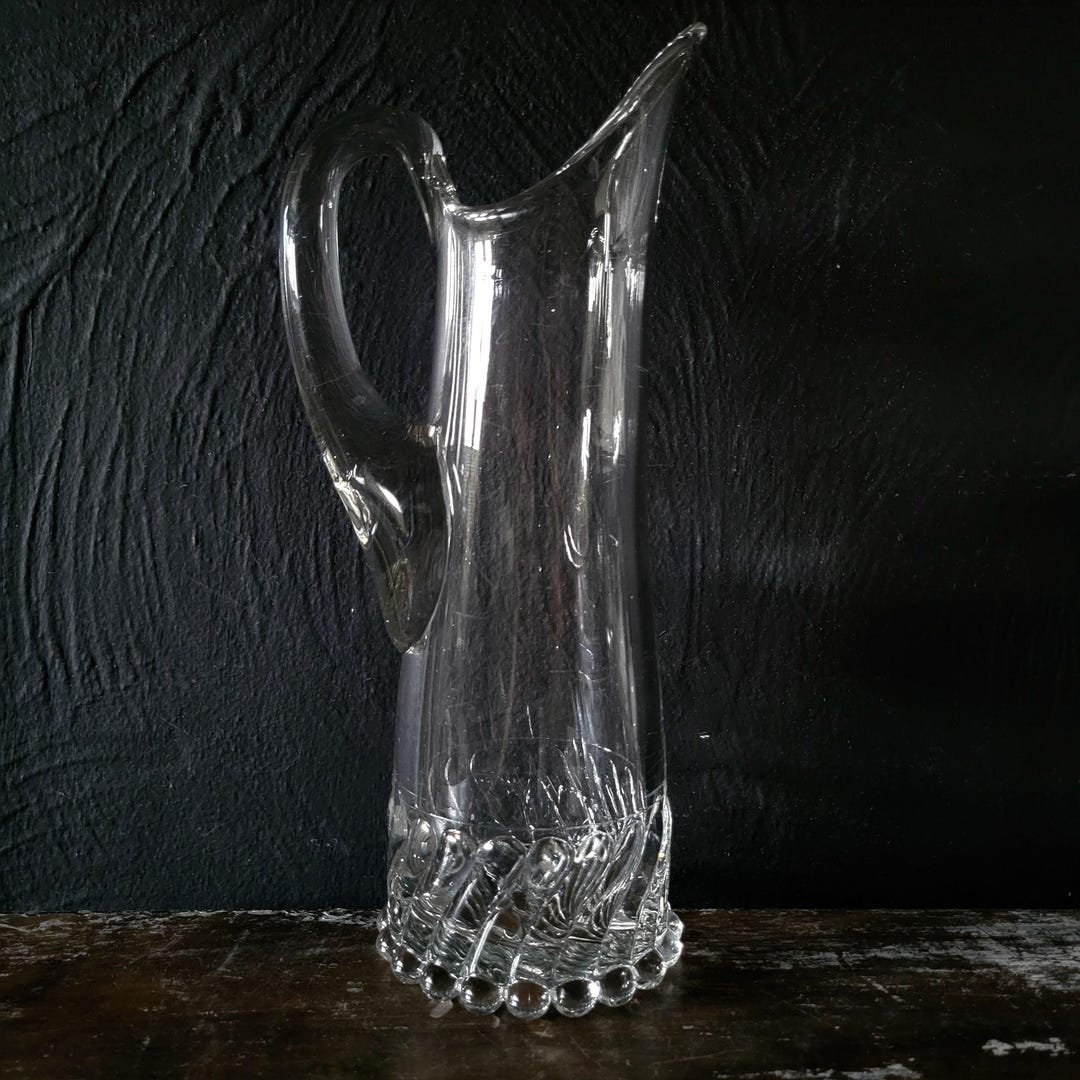 Antique Liberty Glass Co Swirl & Ball Heavy Glass Pitcher Beaded Bottom ...