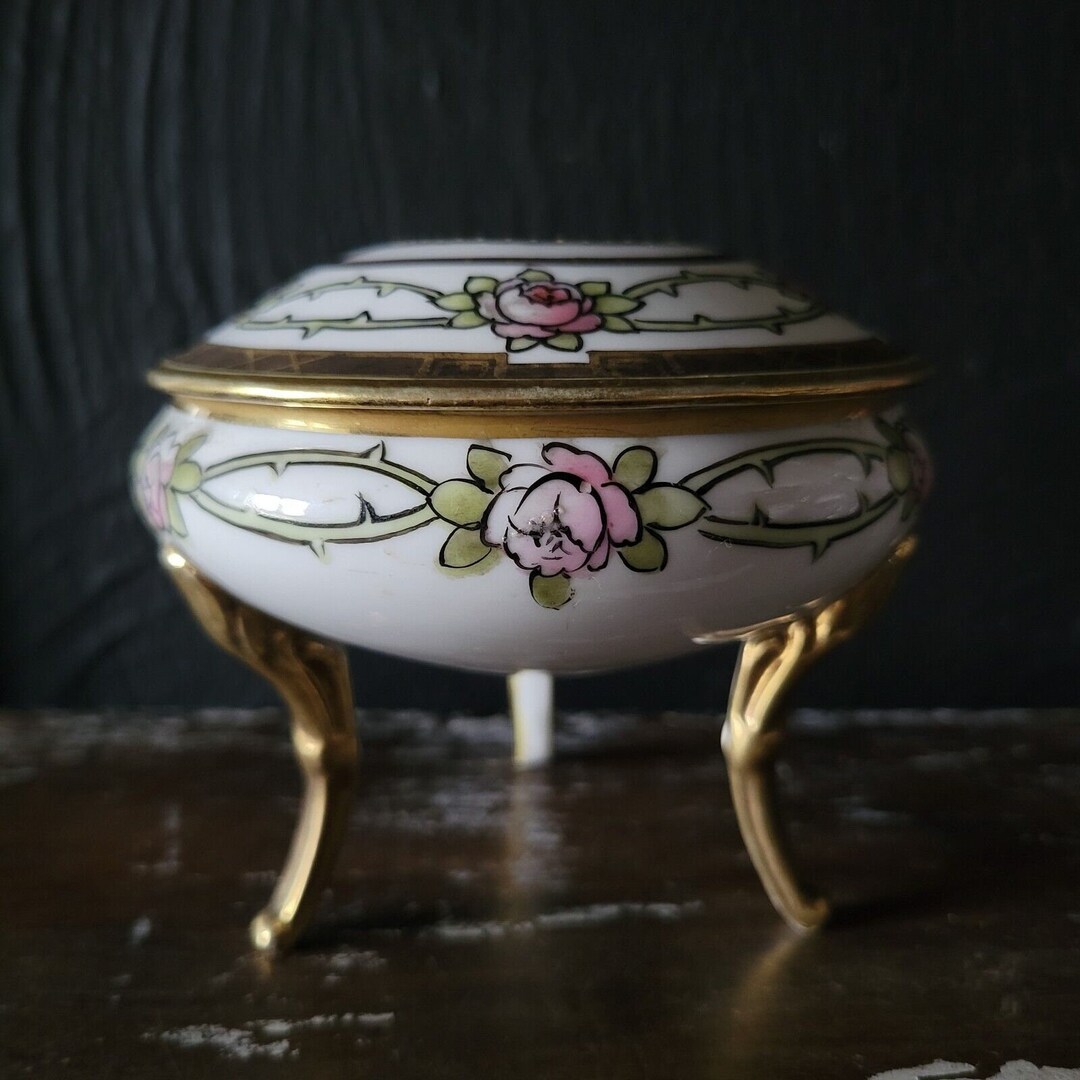 Antique RC Nippon Pedestal Hair Receiver Art Deco Roses & Thorns ...