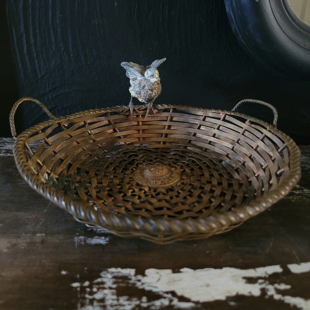 Austrian Bronze Basket W Cold Painted Applied Cast Bird C.1880 ...