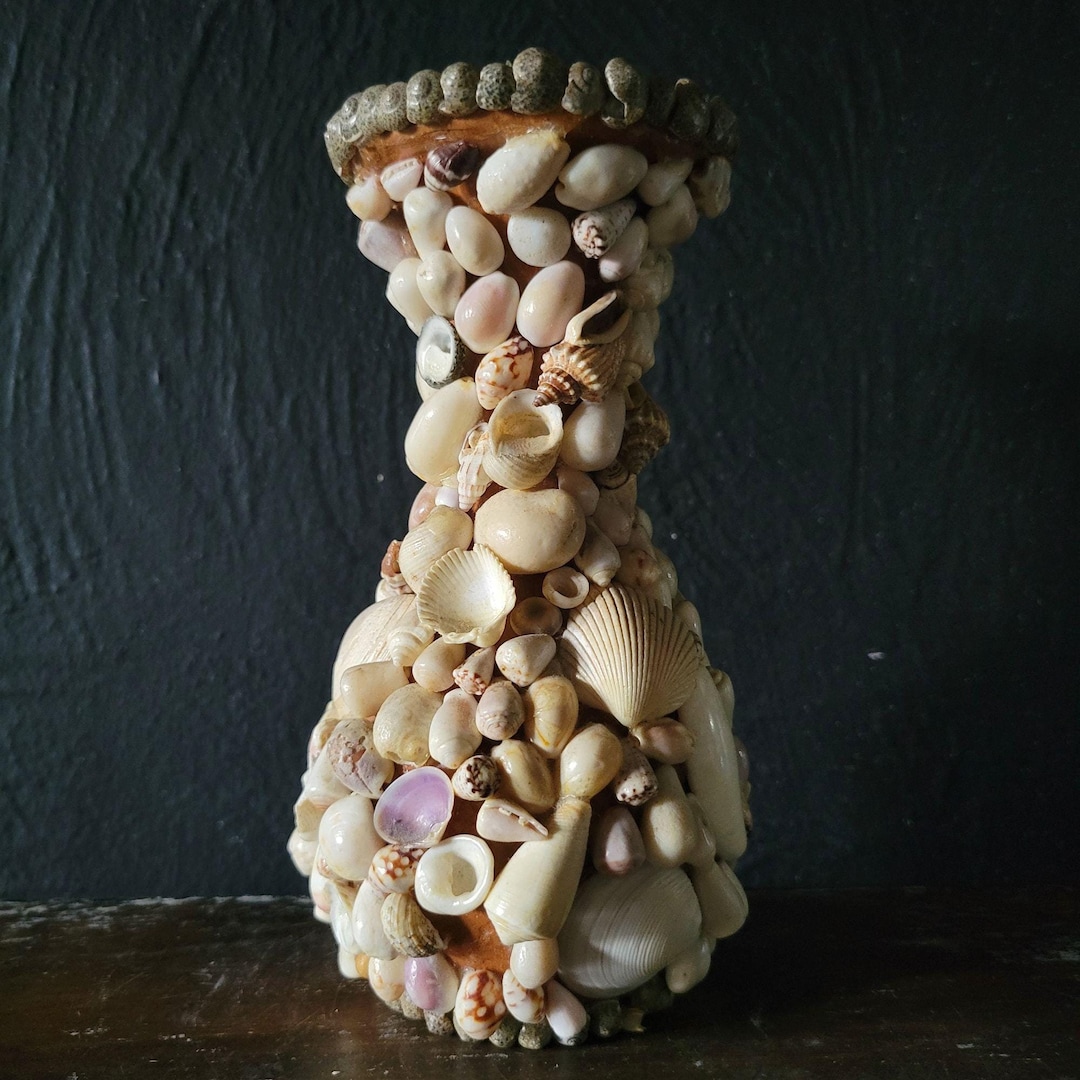 Vintage Seashell Vase, Seashell Encrusted Vase, Coastal Decor - Etsy