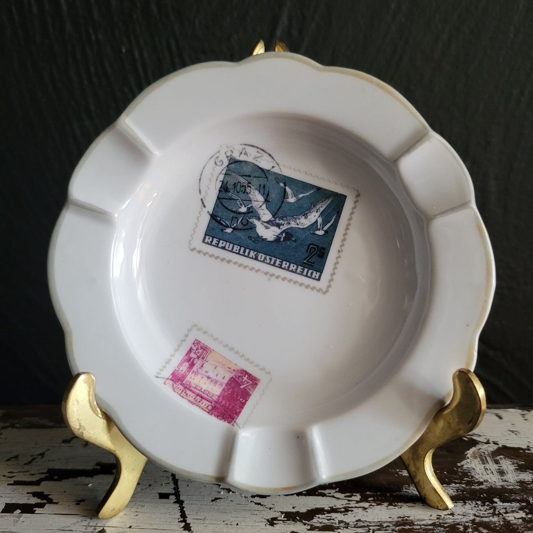 Vintage Barat Limoges France Postage Stamp Motif Ashtray / Trinket Dish ...