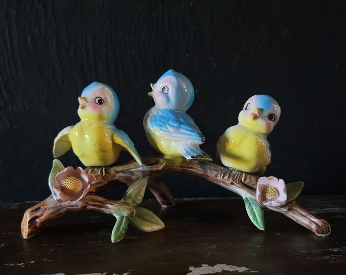 Vtg Norcrest Japan Anthropomorphic Three Blue Birds on Branch Lefton ...