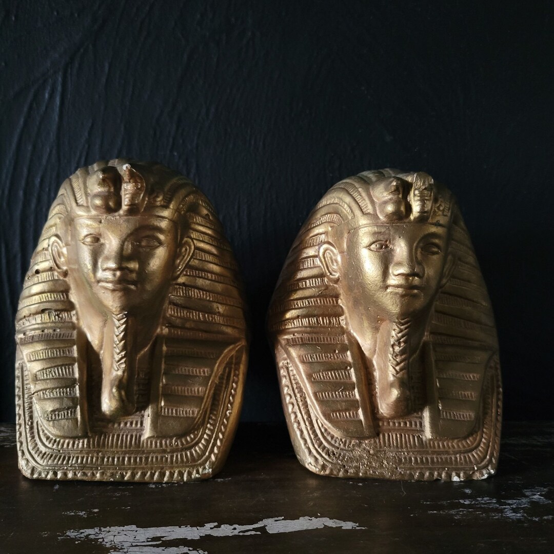 Vintage Egyptian Revival Pharoah / Sphinx Bookends, Desk Accessory ...