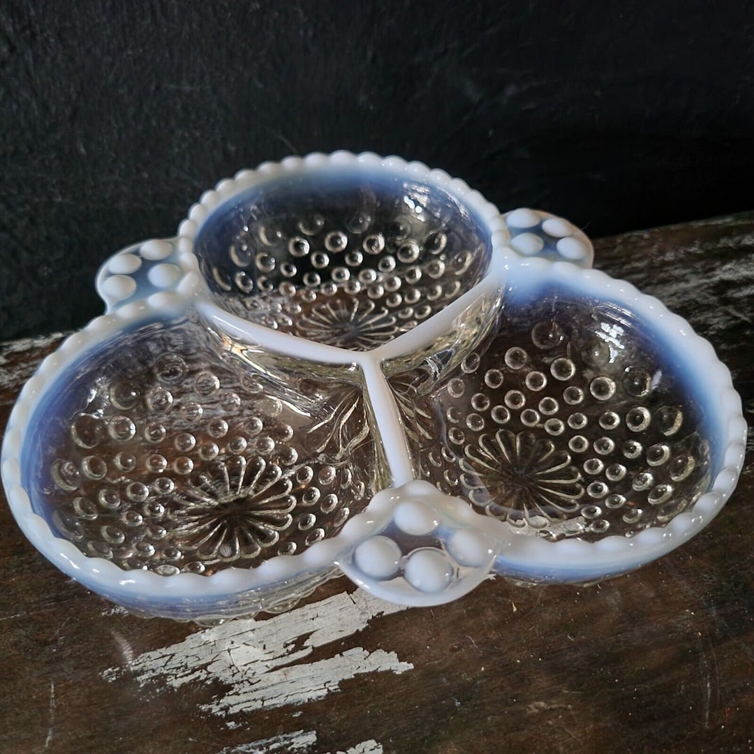 Vintage Fenton Hobnail Opalescent Hobnail Divided Candy Dish Relish ...