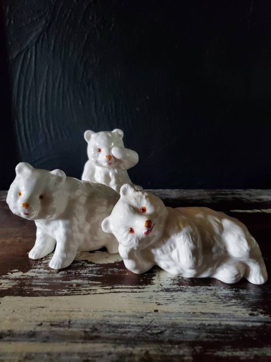 Trio of Vintage White Bears, Baby Shower Gift, Nursery Decor, Bear ...