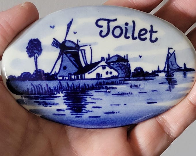 Vintage Delft Blue & White Ceramic Toilet Bathroom Door Plaque Sign ...