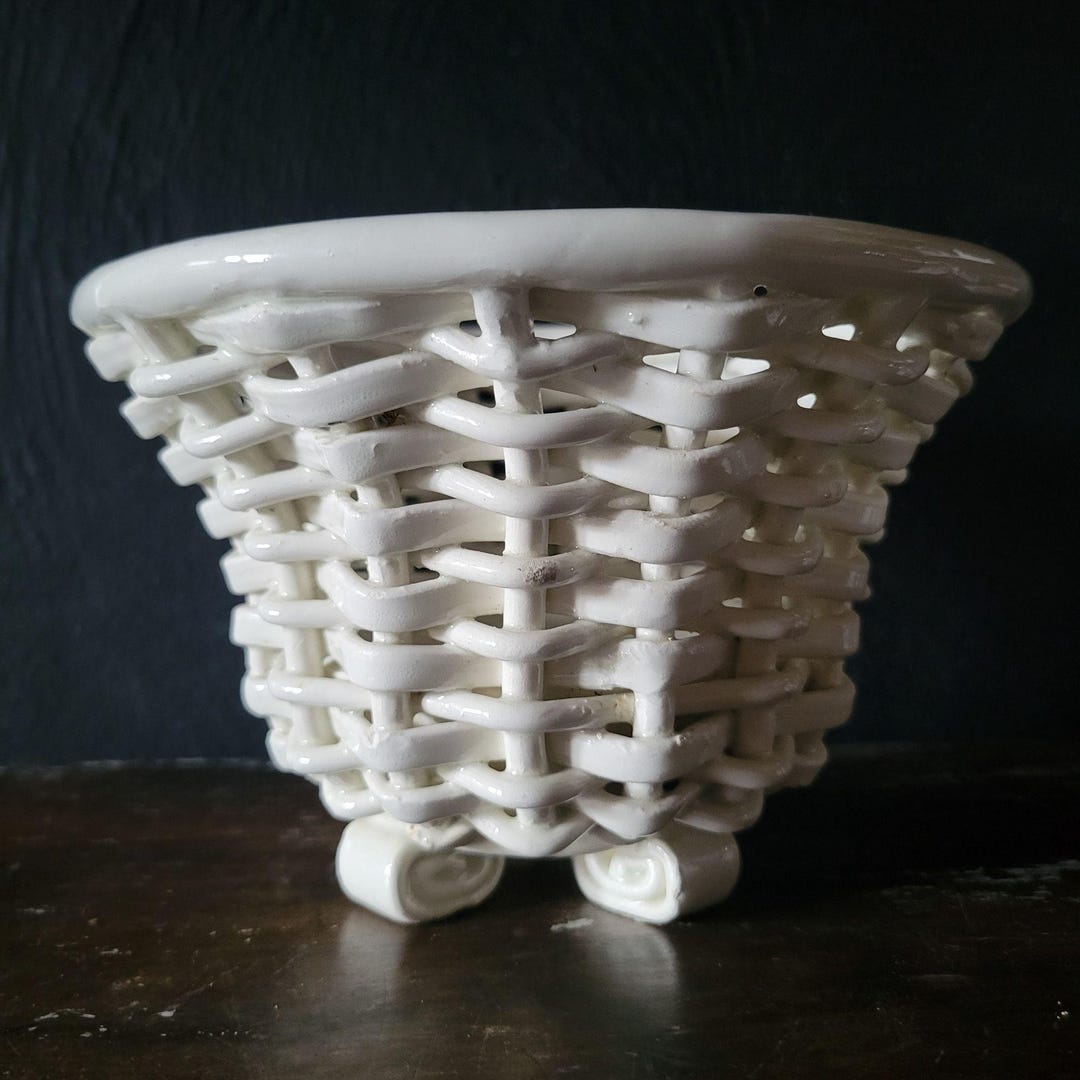 Vtg Woven Ceramic Planter With Scroll Feet Handcrafted in Spain ...