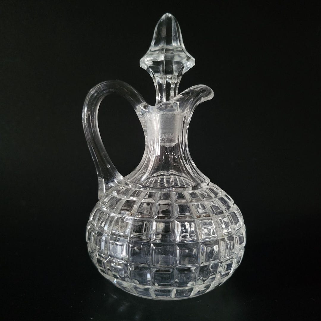 Vintage Duncan & Miller Block Pattern Glass Cruet With Mismatched ...