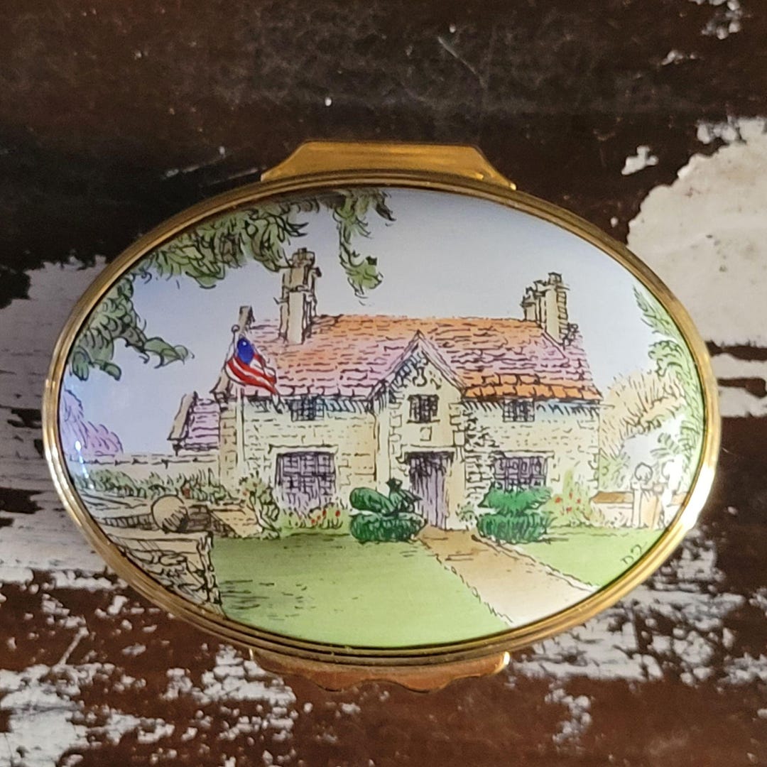 Vtg Halcyon Days English Enamel Box Sulgrave Manor Scene Handcrafted in ...