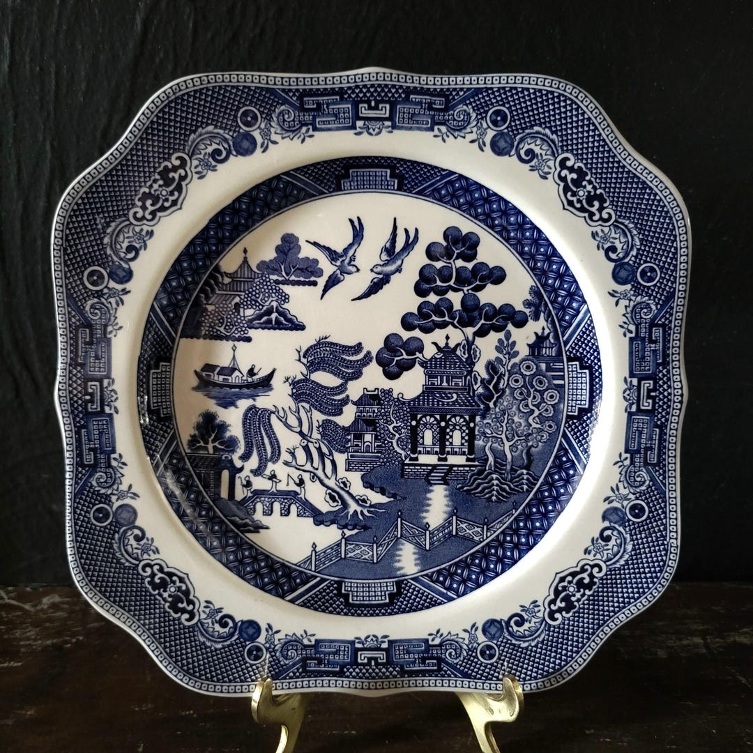Vintage Johnson Bros. Willow Pattern Scalloped Square Salad Plate Blue Willow - Etsy