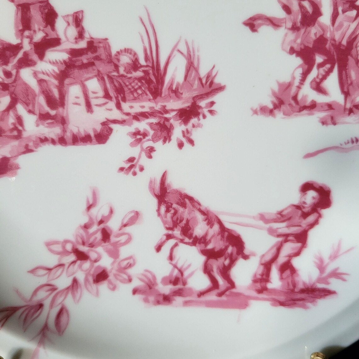 Antique French Aluminite Frugier Pink Toile Decorative Porcelain Plate ...