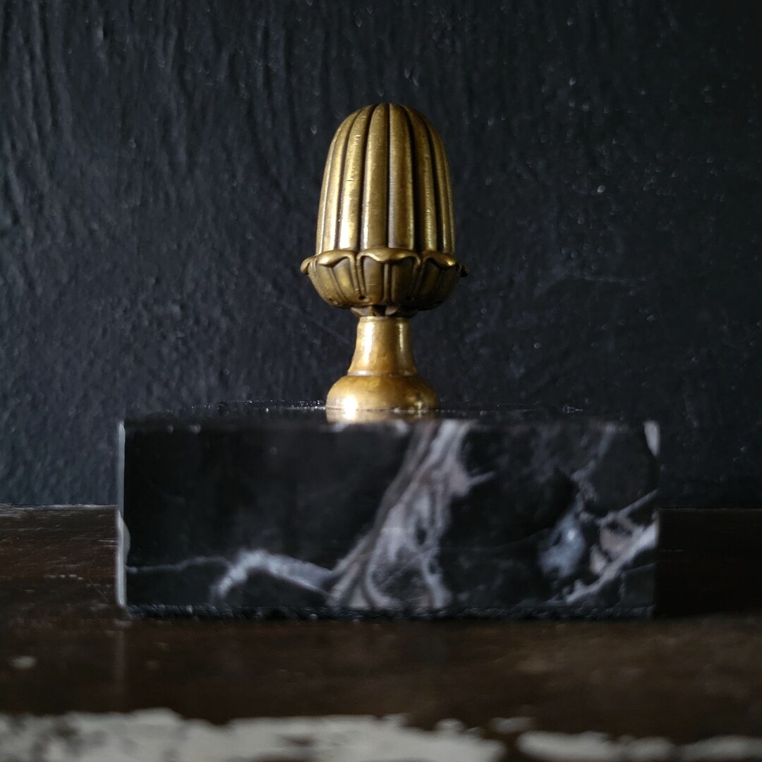 Vintage Brass Acorn and Marble Paperweight, Vintage Office Decor, Dark ...
