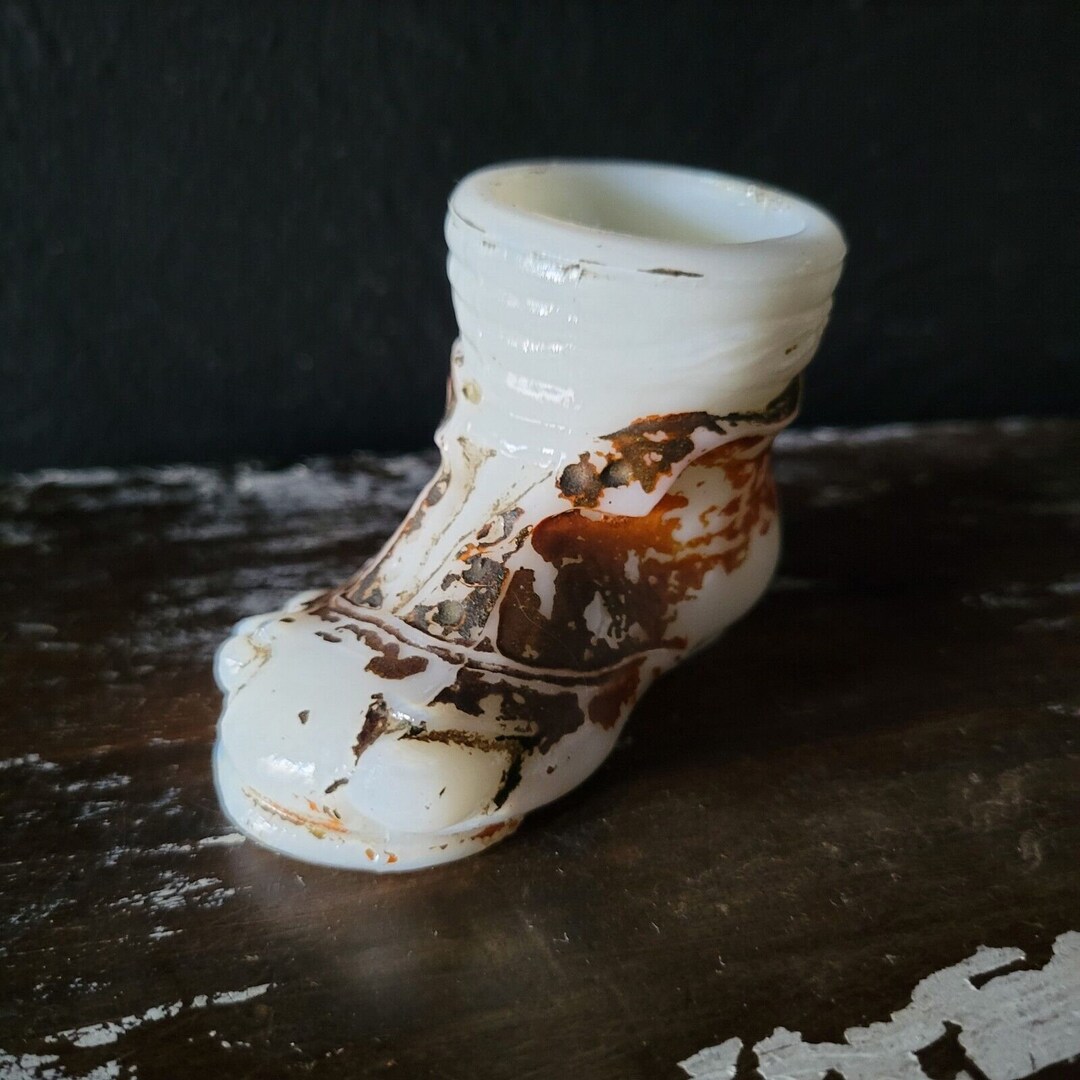 Antique Painted Milk Glass Tramp Shoe, "shoes of Glass", Milk Glass ...
