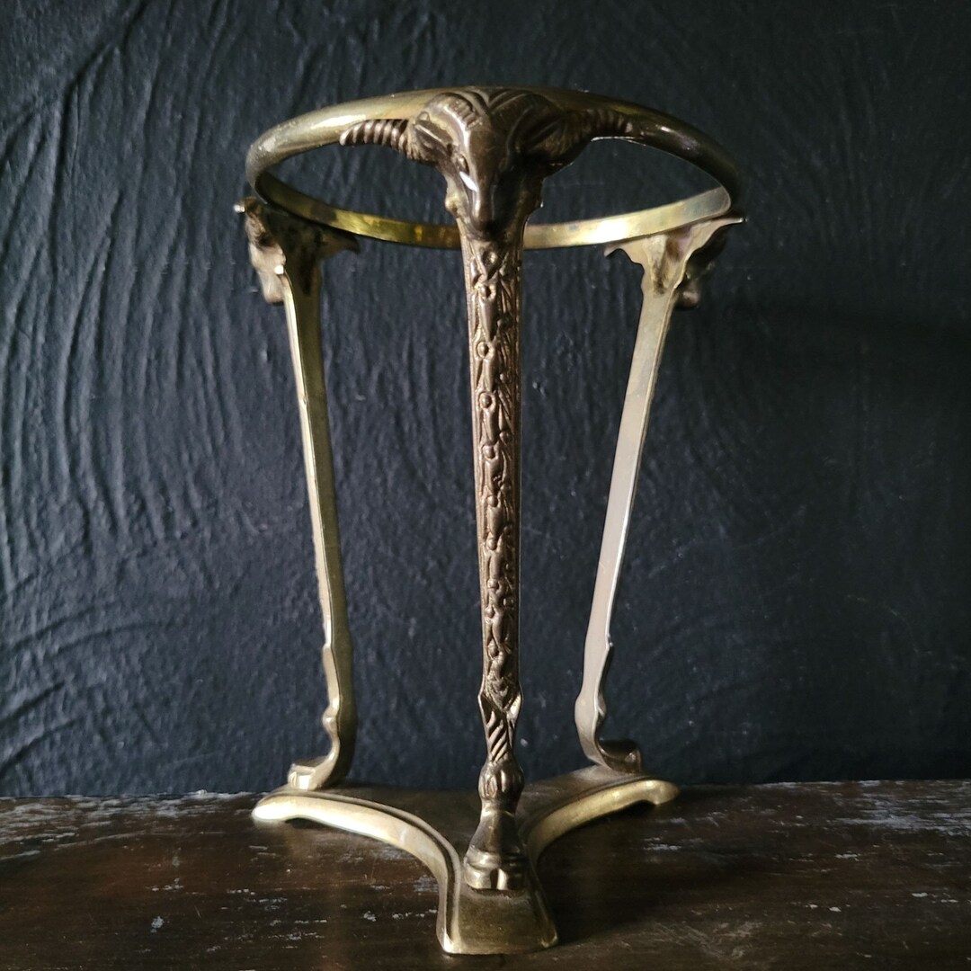 Vintage Brass Display Stand With Ram Heads Orb Stand Crystal - Etsy