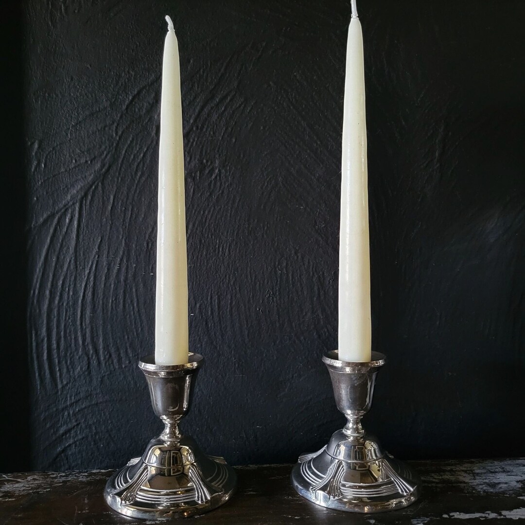 Vintage Silverplate Art Deco Style Candle Holders - Etsy