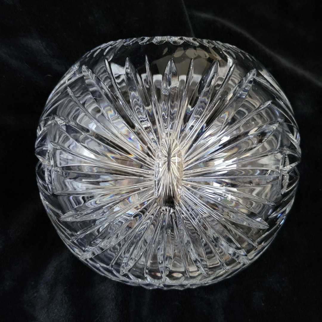 Large Vintage Crystal Rose Bowl With Starburst Pattern, Large Round ...
