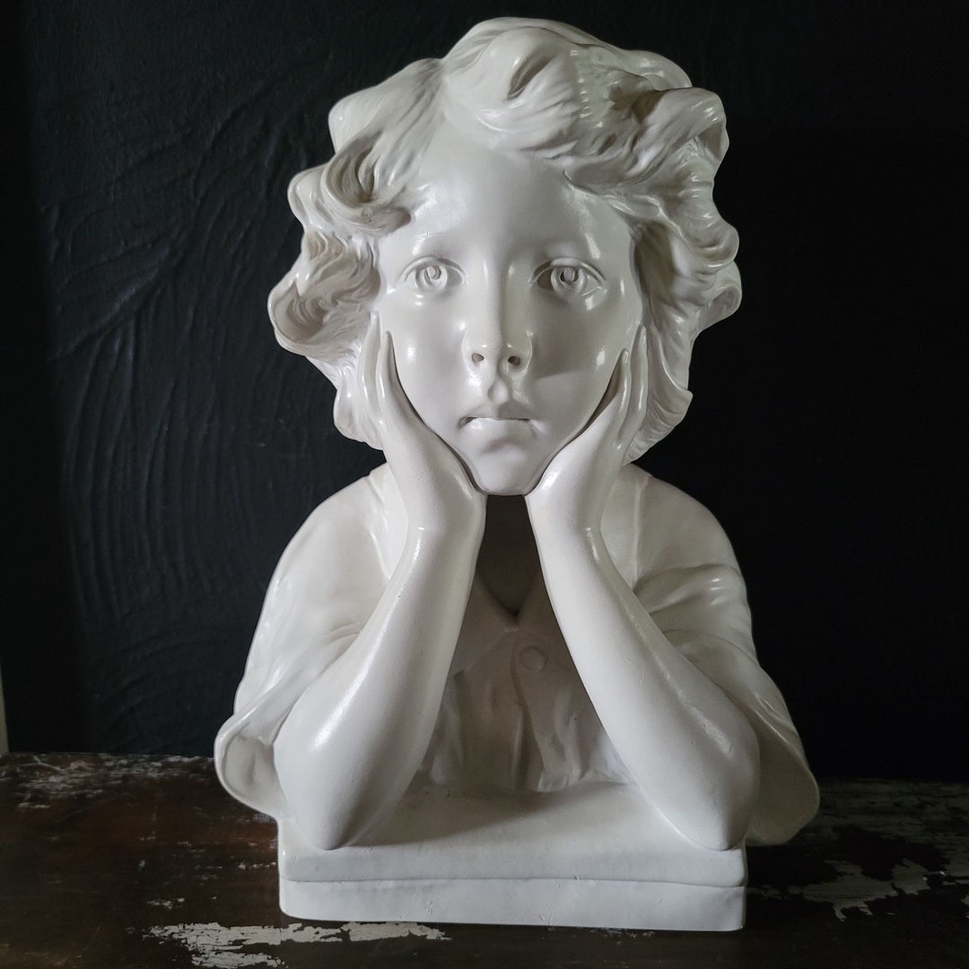 Vintage Plaster Bust of Child With Hands on Face, Vintage Female Bust ...