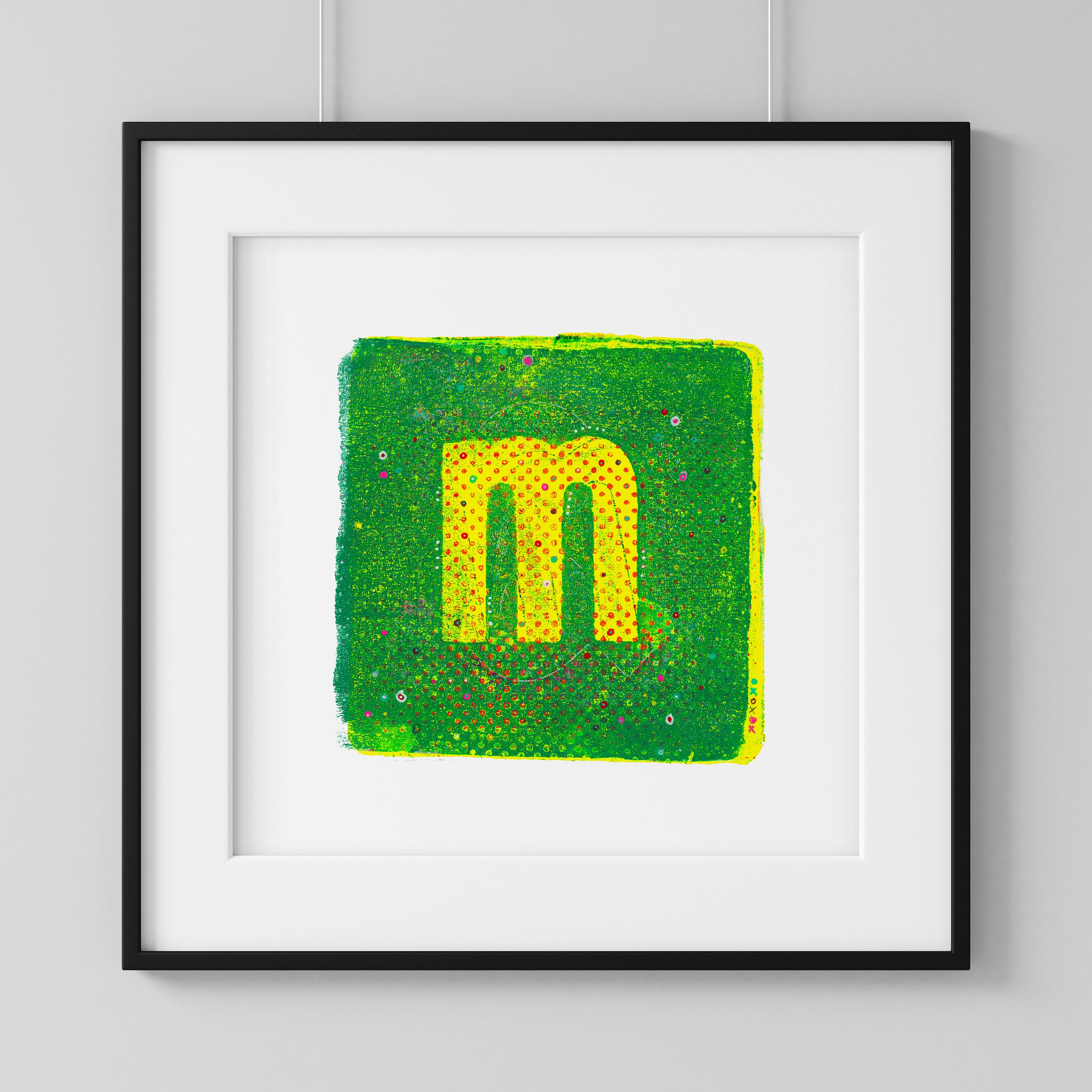 Letter M | Letter M Wall Art | Lower Case M Print | Polka Dot Yellow ...