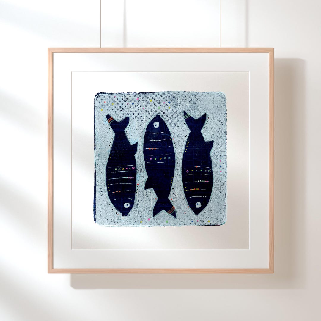 3 Blue Fish Art Print | Modern Coastal Decor | Beach House | Cute ...