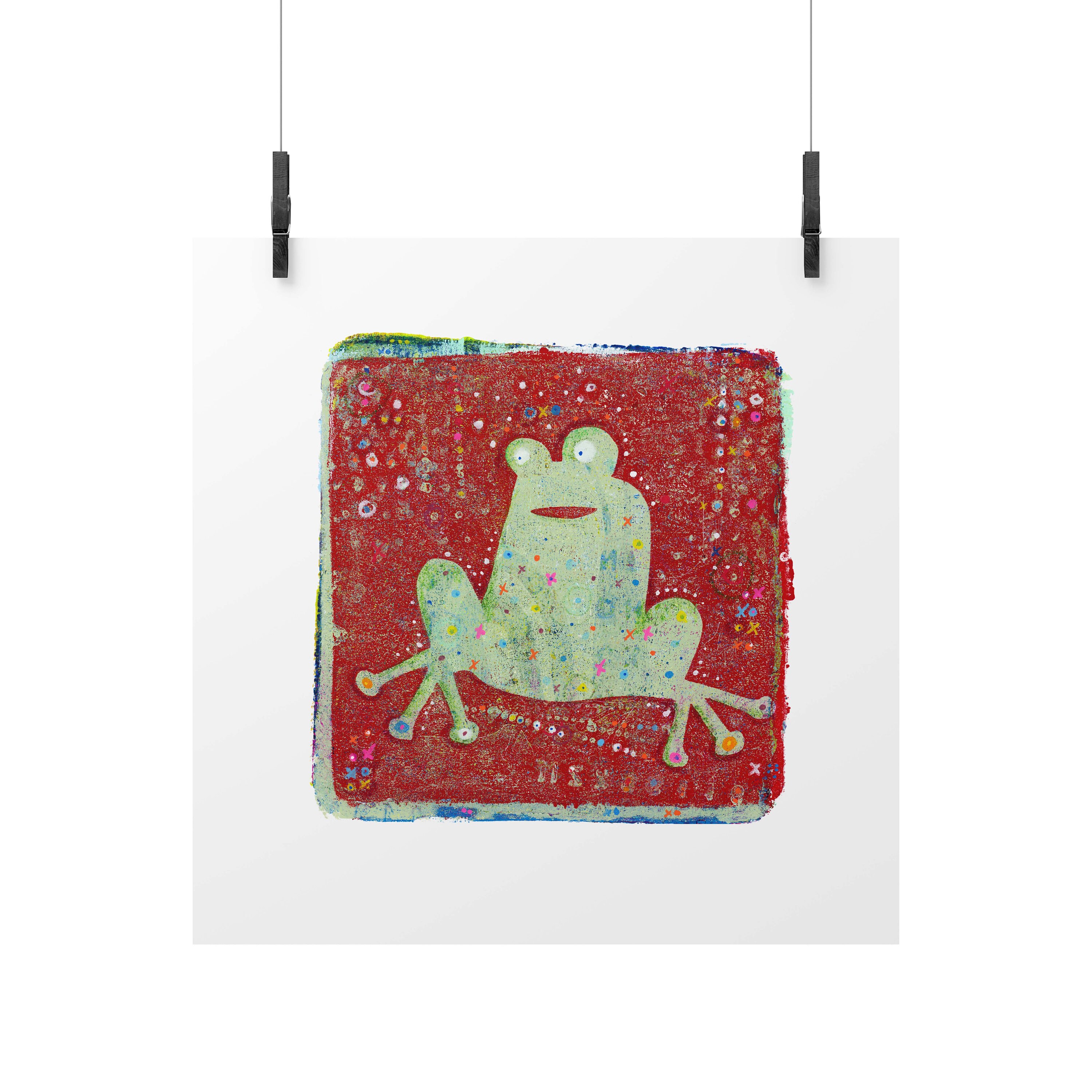 Give a Frogin Red 9x9 Whimsical Frog Print Frog Giclée Wall Art Green ...