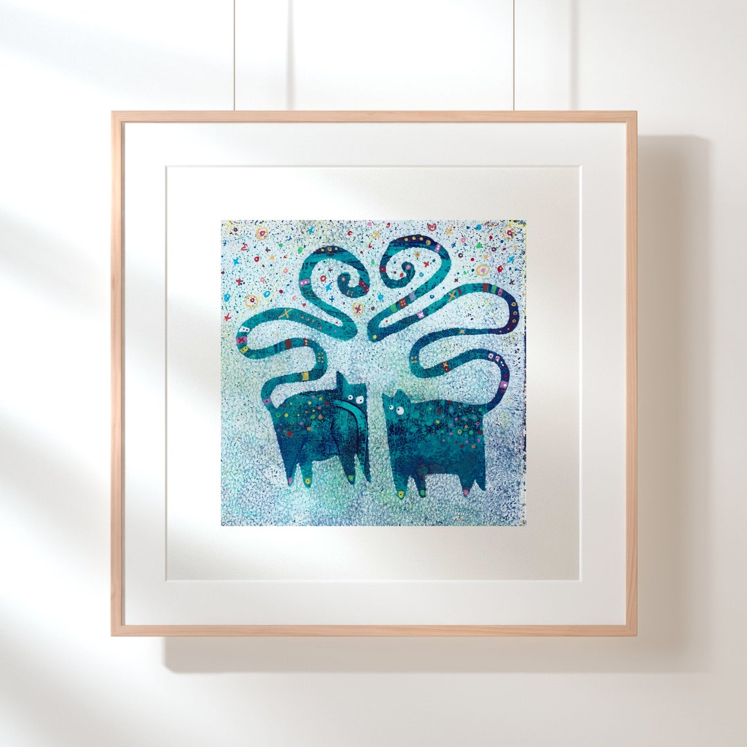 A Tall Love Tale | 9"x9" 2 Cats With Tails That Form a Heart | Cat Love ...